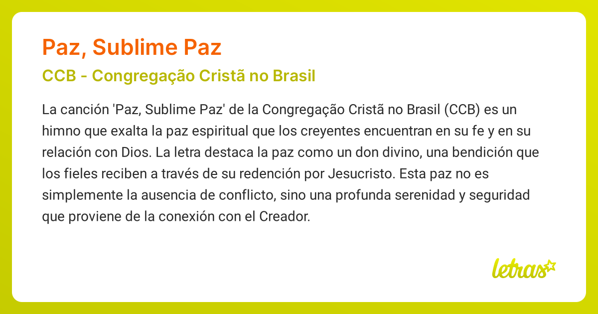Significado de la canción PAZ, SUBLIME PAZ (CCB - Congregação Cristã no ...