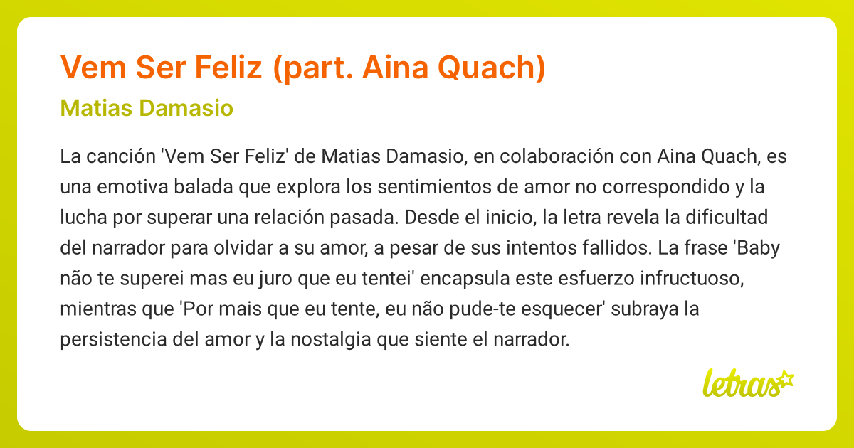 Significado de la canción Vem Ser Feliz (part. Aina Quach) (Matias ...
