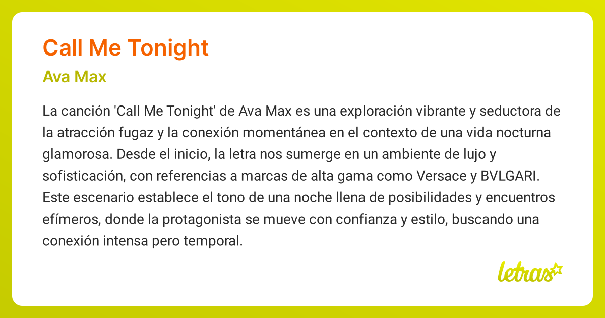 Significado de la canción CALL ME TONIGHT (Ava Max) - LETRAS.COM