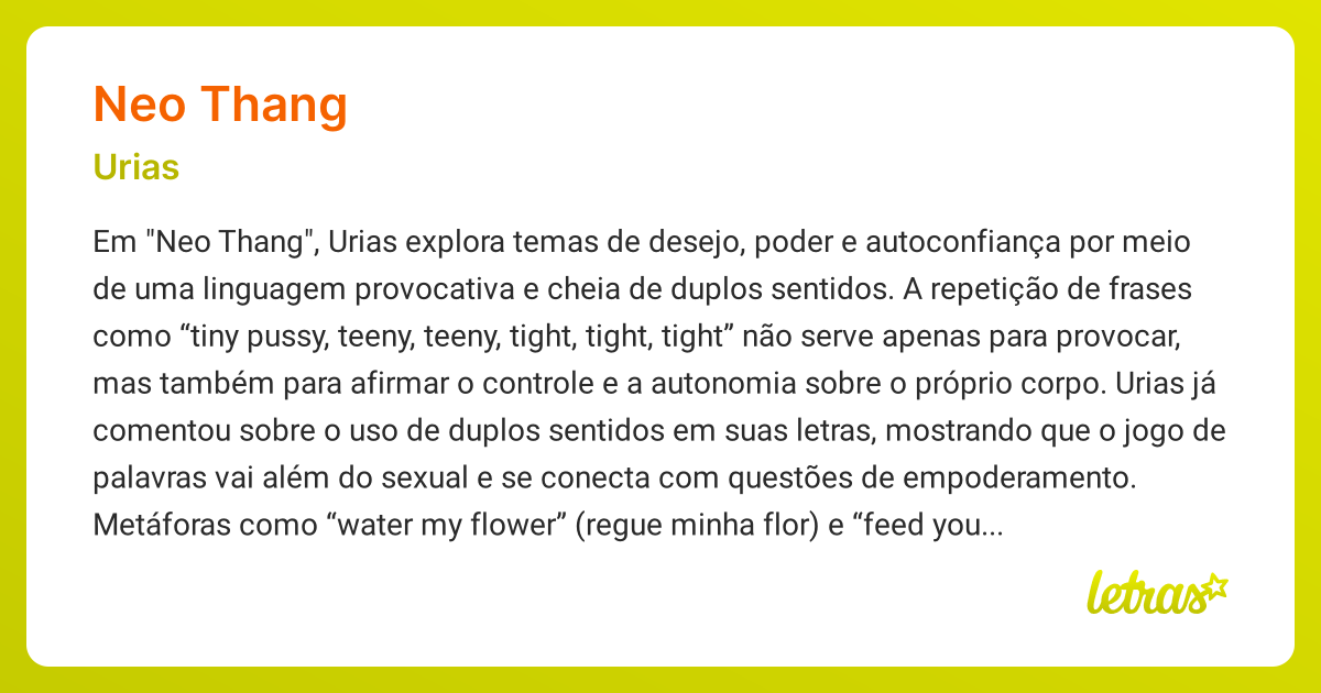 Significado da música NEO THANG (Urias) - LETRAS.MUS.BR