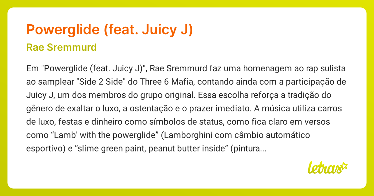 Significado da música POWERGLIDE (FEAT. JUICY J) (Rae Sremmurd ...