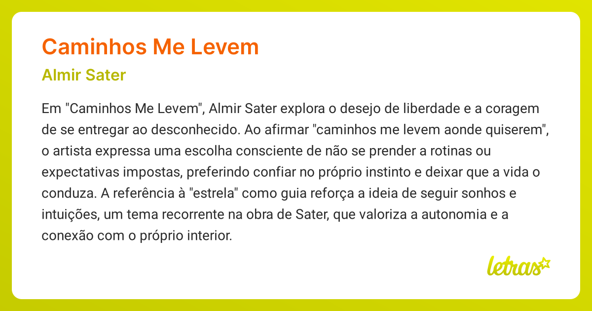 Significado da música CAMINHOS ME LEVEM (Almir Sater) - LETRAS.MUS.BR
