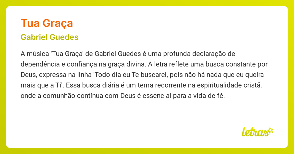 Significado da música TUA GRAÇA (Gabriel Guedes) - LETRAS.MUS.BR