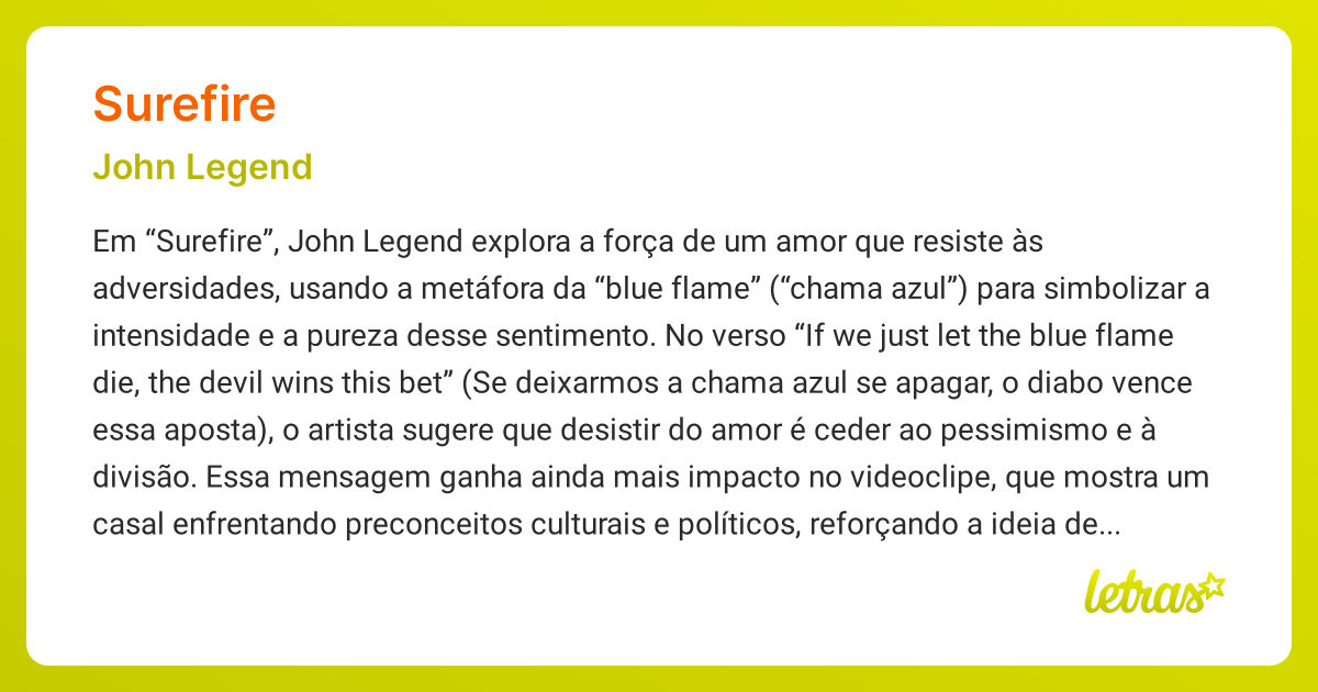 Significado da música SUREFIRE (John Legend) - LETRAS.MUS.BR