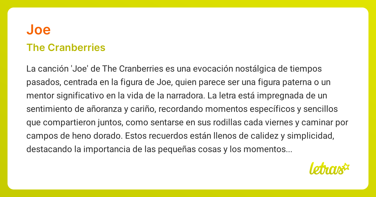 Significado de la canción JOE (The Cranberries) - LETRAS.COM