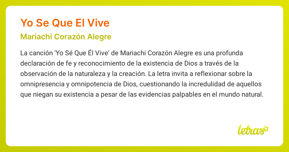 Significado de la canción YO SE QUE EL VIVE (Mariachi Corazón Alegre ...