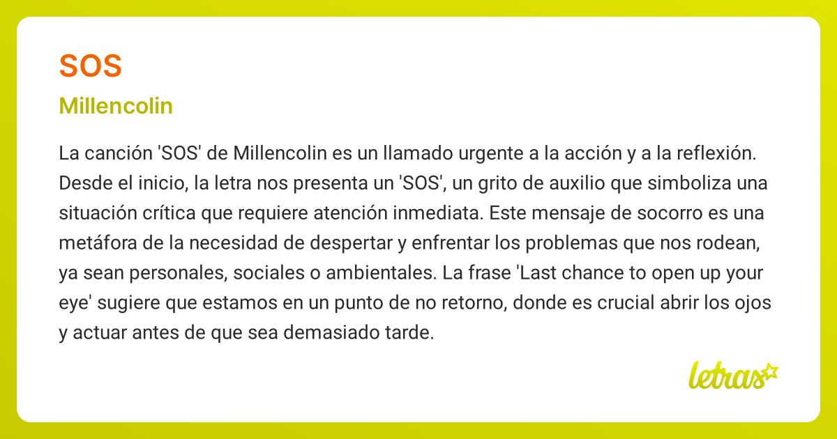 Significado de la canción SOS (Millencolin) - LETRAS.COM