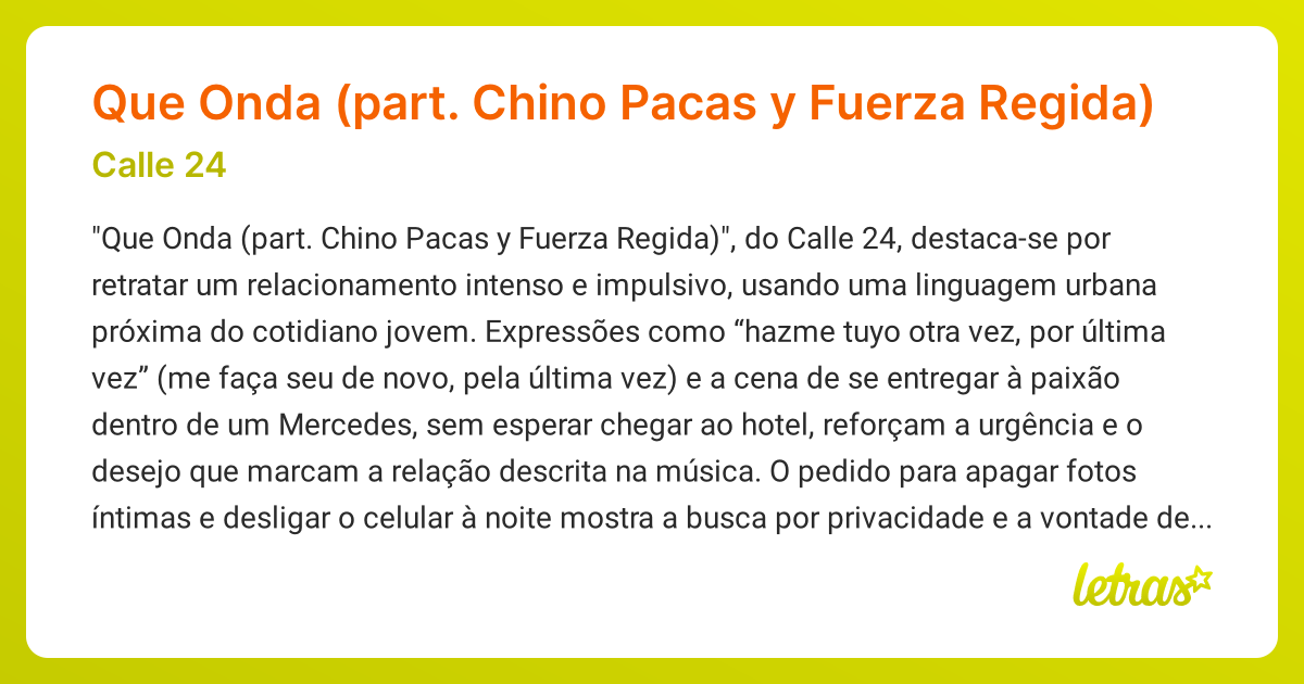 Significado da música Que Onda (part. Chino Pacas y Fuerza Regida ...