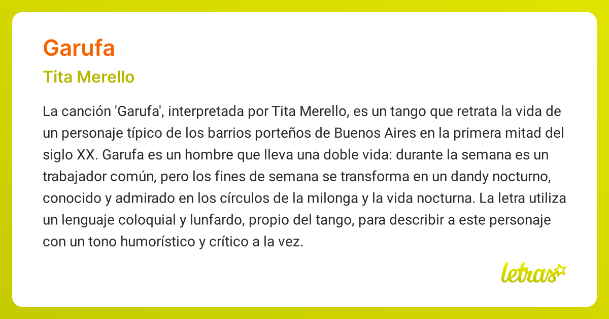 Significado de la canción GARUFA (Tita Merello) - LETRAS.COM