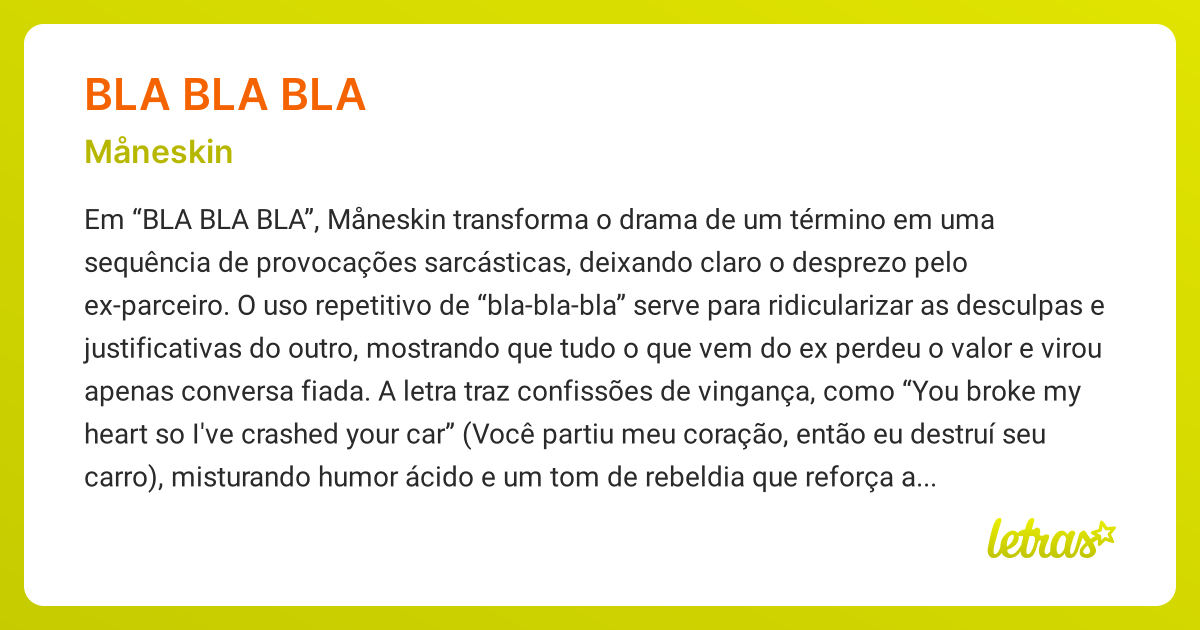 Significado da música BLA BLA BLA (Måneskin) - LETRAS.MUS.BR