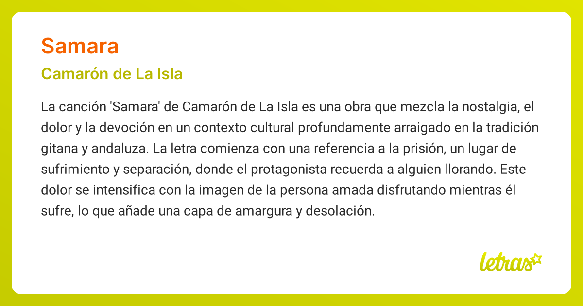 Significado de la canción SAMARA (Camarón de La Isla) - LETRAS.COM