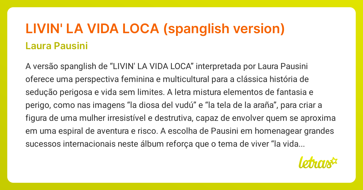 Significado da música LIVIN' LA VIDA LOCA (spanglish version) (Laura ...