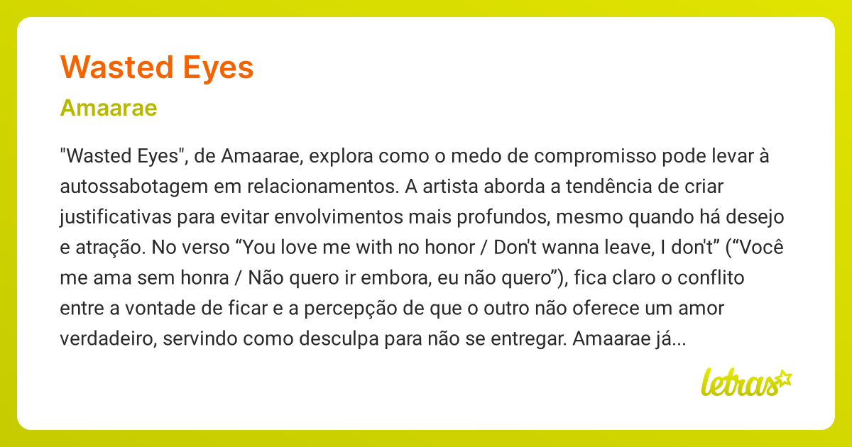 Significado da música WASTED EYES (Amaarae) - LETRAS.MUS.BR