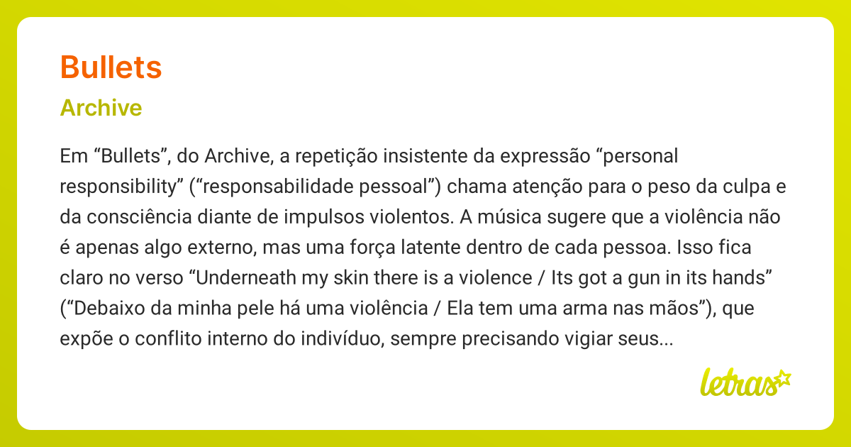 Significado da música BULLETS (Archive) - LETRAS.MUS.BR