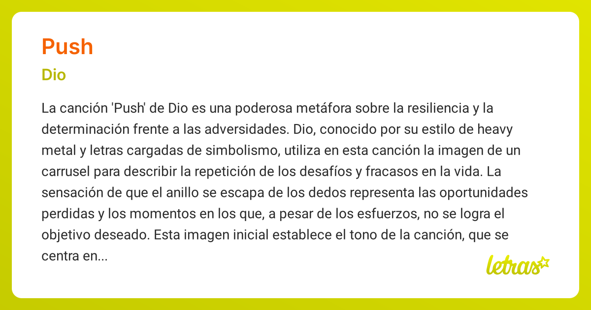 Significado de la canción PUSH (Dio) - LETRAS.COM