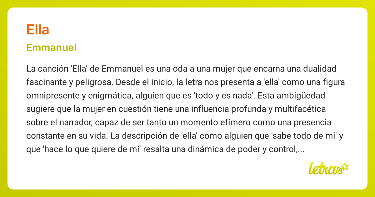 Significado de la canción ELLA (Emmanuel) - LETRAS.COM