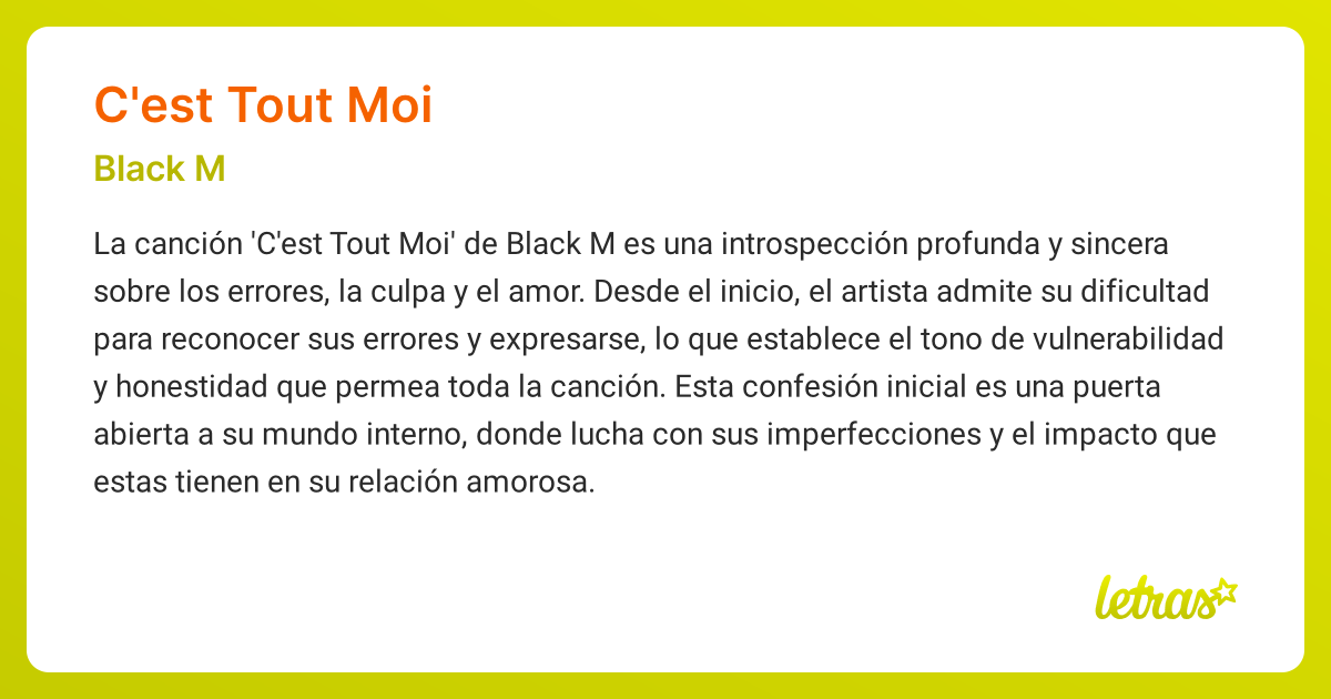 Significado de la canción C'EST TOUT MOI (Black M) - LETRAS.COM