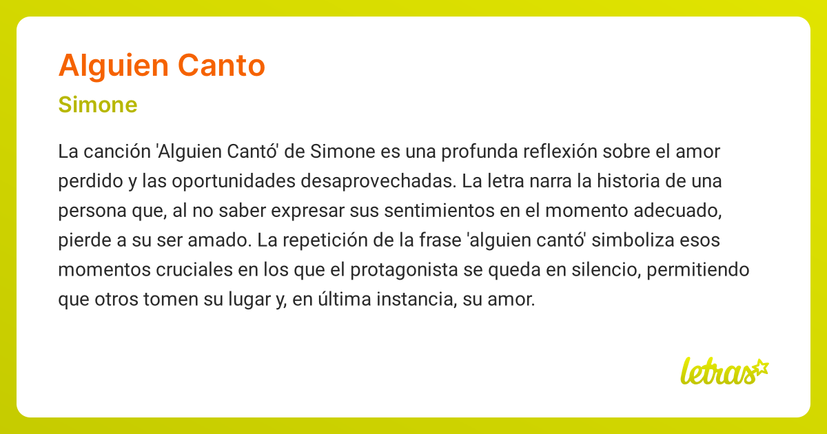 Significado de la canción ALGUIEN CANTO (Simone) - LETRAS.COM
