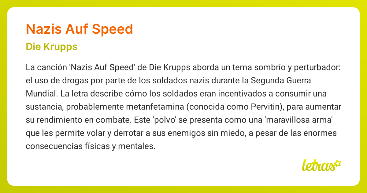 Significado de la canción NAZIS AUF SPEED (Die Krupps) - LETRAS.COM