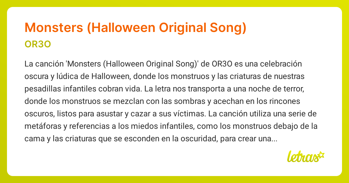 Significado de la canción Monsters (Halloween Original Song) (OR3O ...