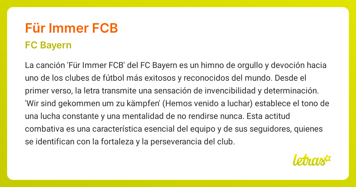 Significado de la canción FÜR IMMER FCB (FC Bayern) - LETRAS.COM