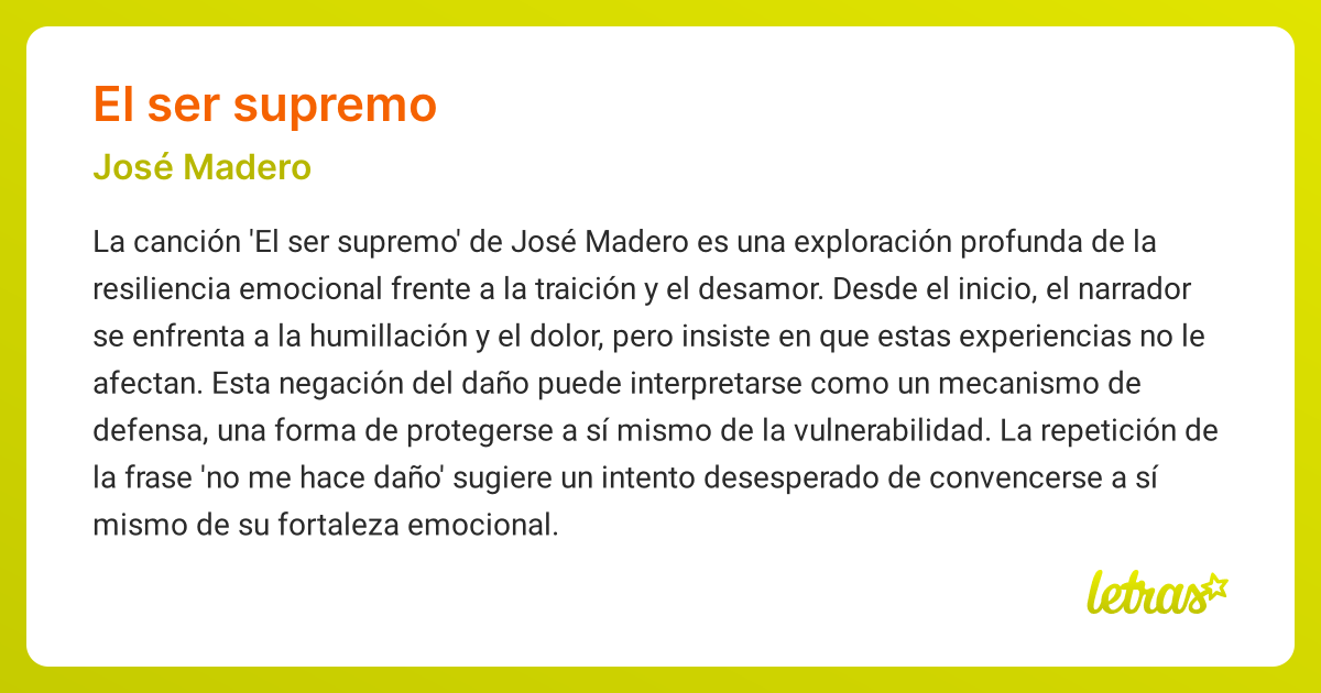 Significado de la canción EL SER SUPREMO (José Madero) - LETRAS.COM