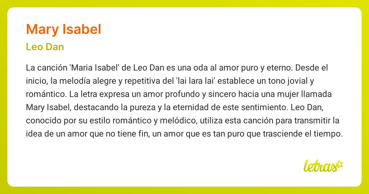 Significado de la canción MARY ISABEL (Leo Dan) - LETRAS.COM