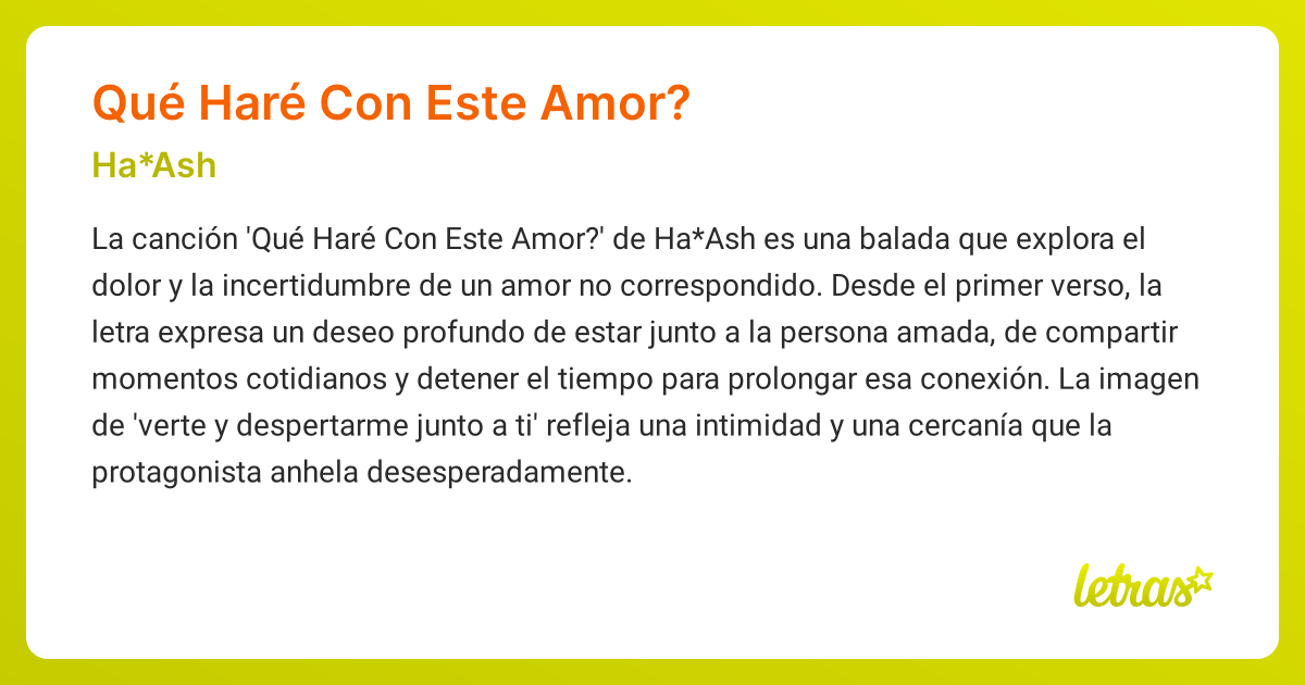 Significado de la canción QUÉ HARÉ CON ESTE AMOR? (Ha*Ash) - LETRAS.COM