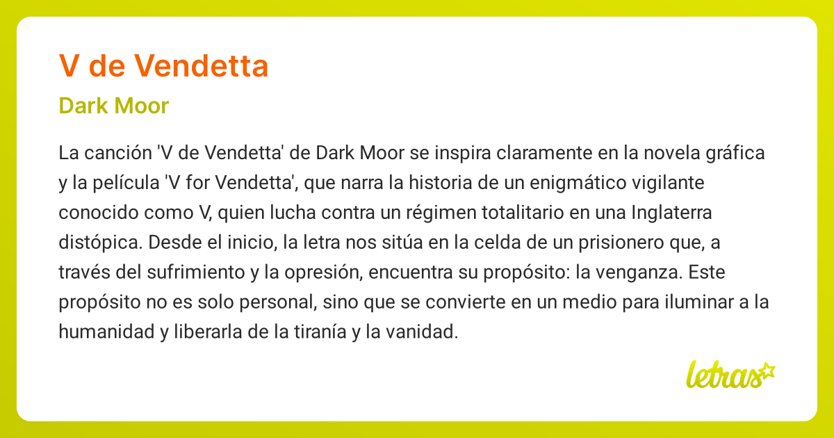 Significado de la canción V DE VENDETTA (Dark Moor) - LETRAS.COM