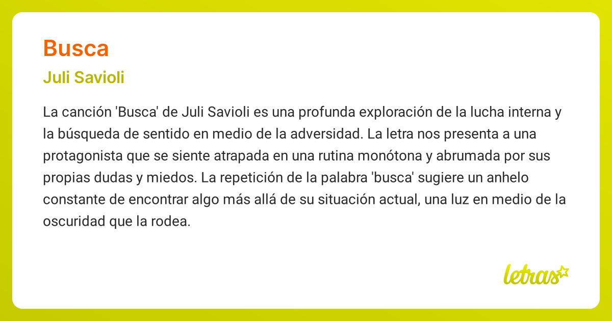 Significado de la canción BUSCA (Juli Savioli) - LETRAS.COM