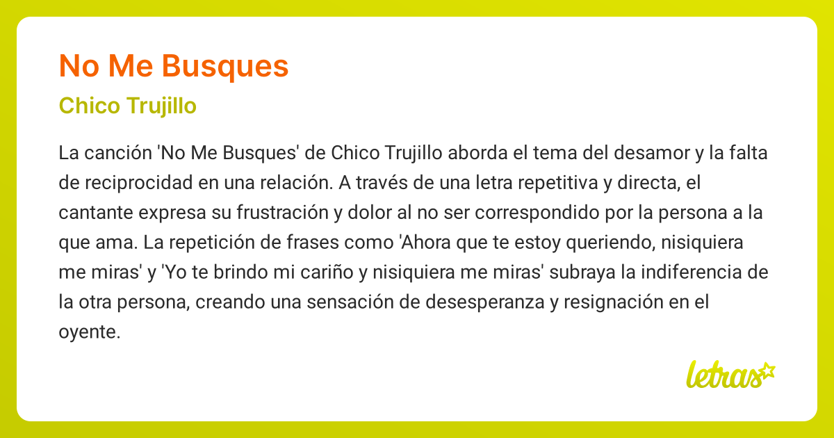Significado de la canción NO ME BUSQUES (Chico Trujillo) - LETRAS.COM