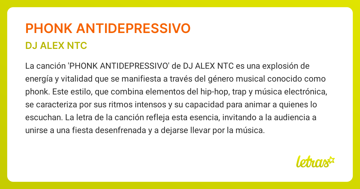 Significado de la canción PHONK ANTIDEPRESSIVO (DJ ALEX NTC) - LETRAS.COM