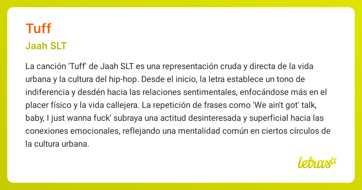 Significado de la canción TUFF (Jaah SLT) - LETRAS.COM