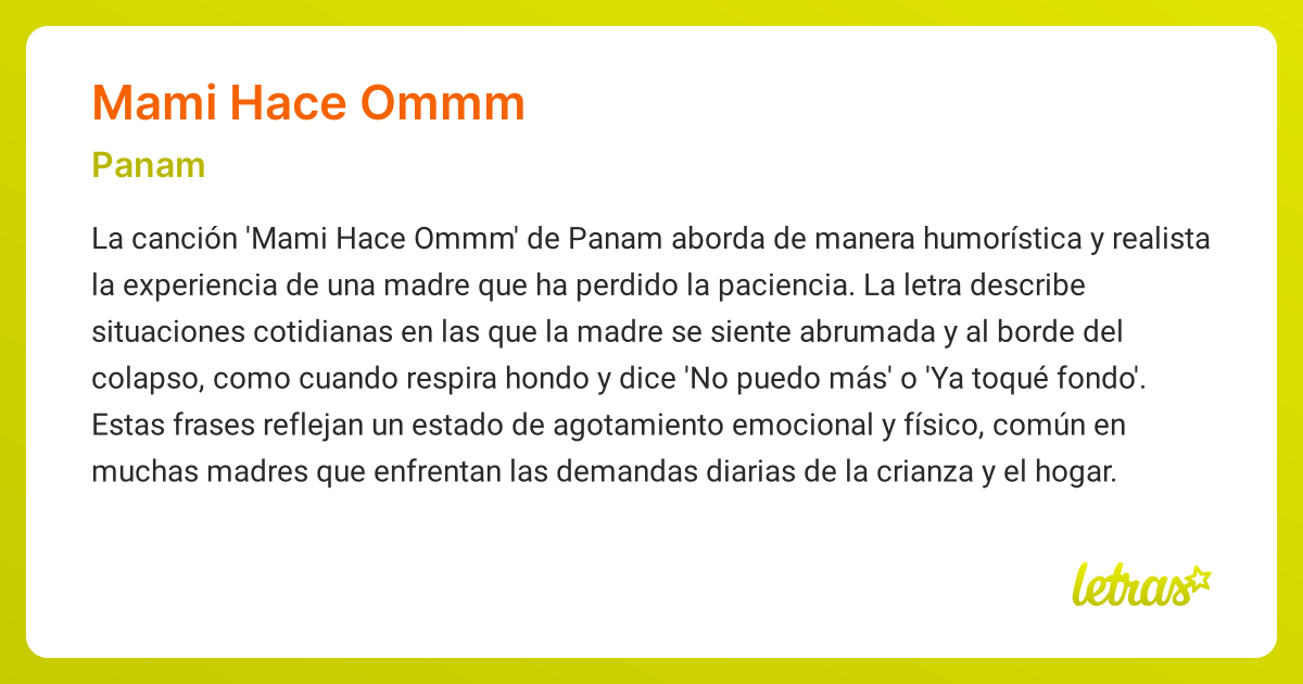 Significado de la canción MAMI HACE OMMM (Panam) - LETRAS.COM