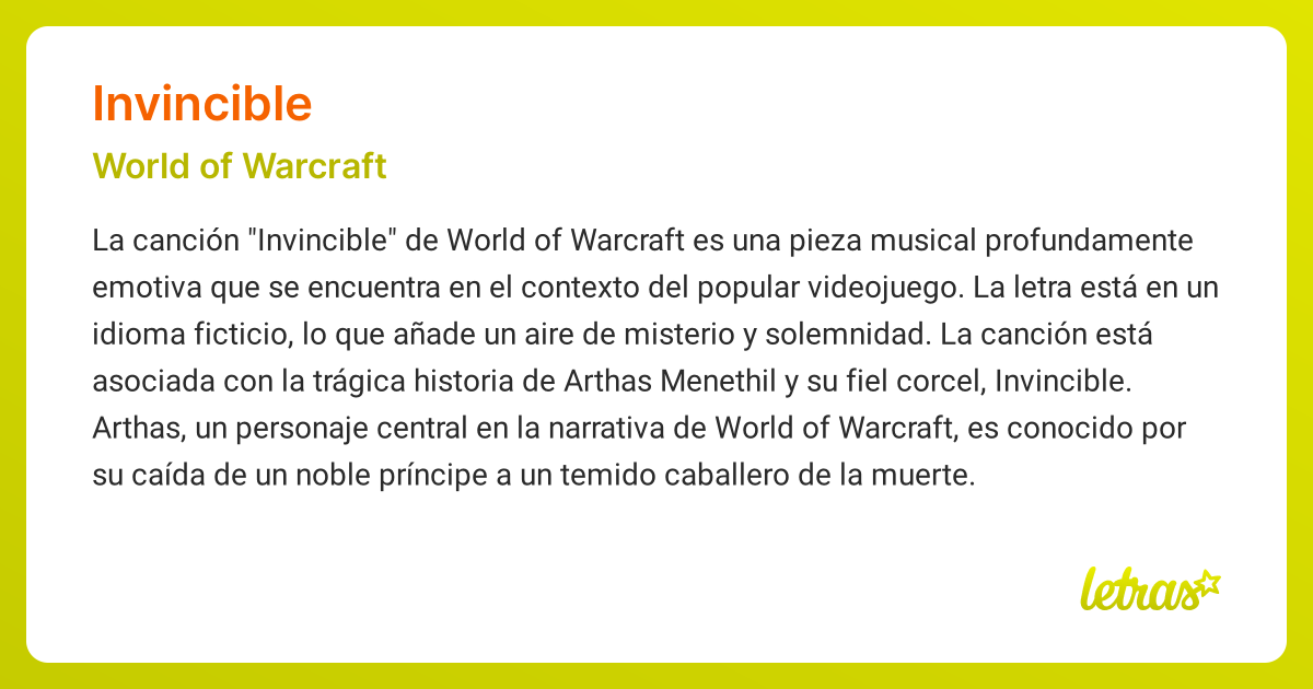 Significado de la canción INVINCIBLE (World of Warcraft) - LETRAS.COM