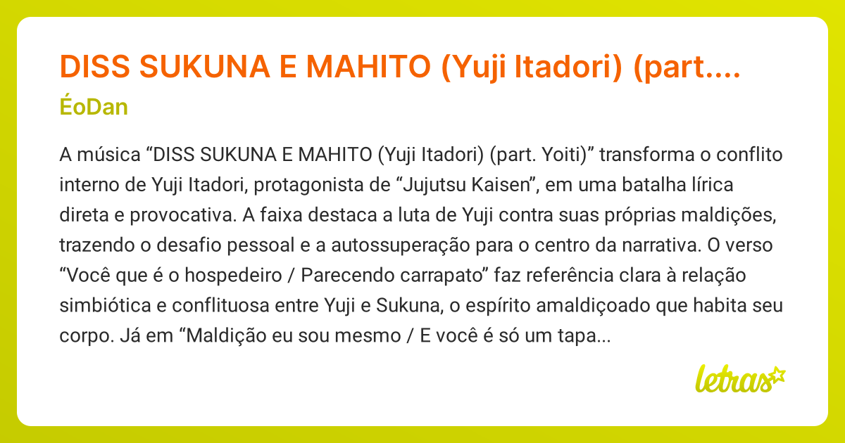 Significado da música DISS SUKUNA E MAHITO (Yuji Itadori) (part. Yoiti ...
