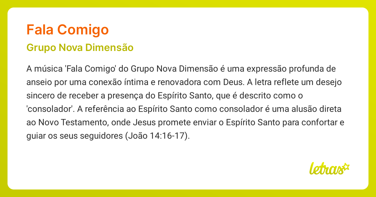 Significado da música FALA COMIGO (Grupo Nova Dimensão) - LETRAS.MUS.BR