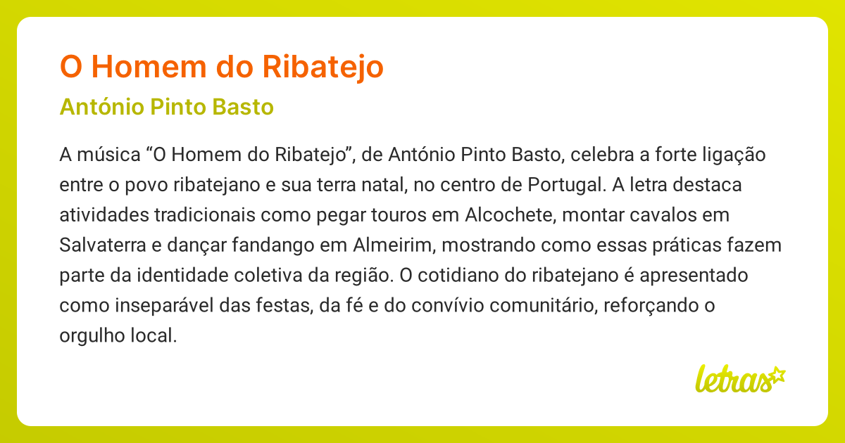 Significado da música O HOMEM DO RIBATEJO (António Pinto Basto ...