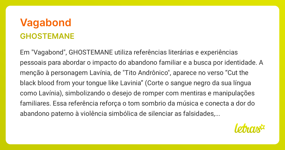 Significado da música VAGABOND (GHOSTEMANE) - LETRAS.MUS.BR