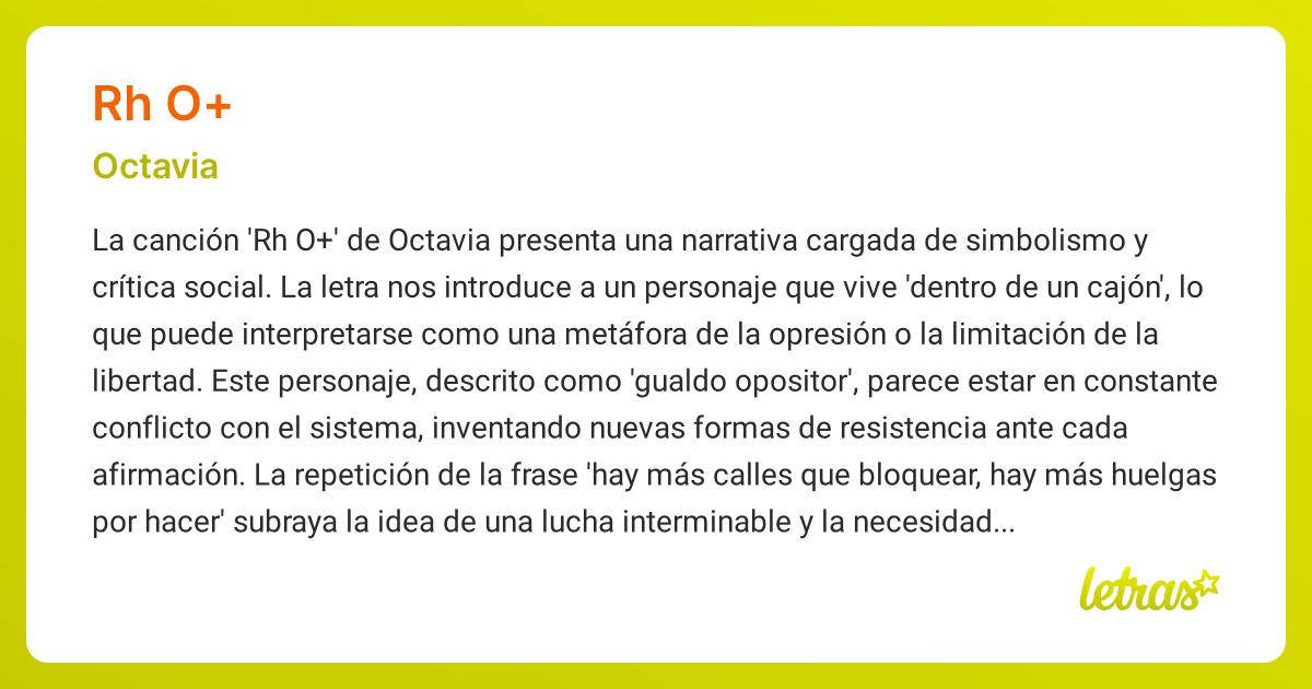 Significado de la canción RH O+ (Octavia) - LETRAS.COM