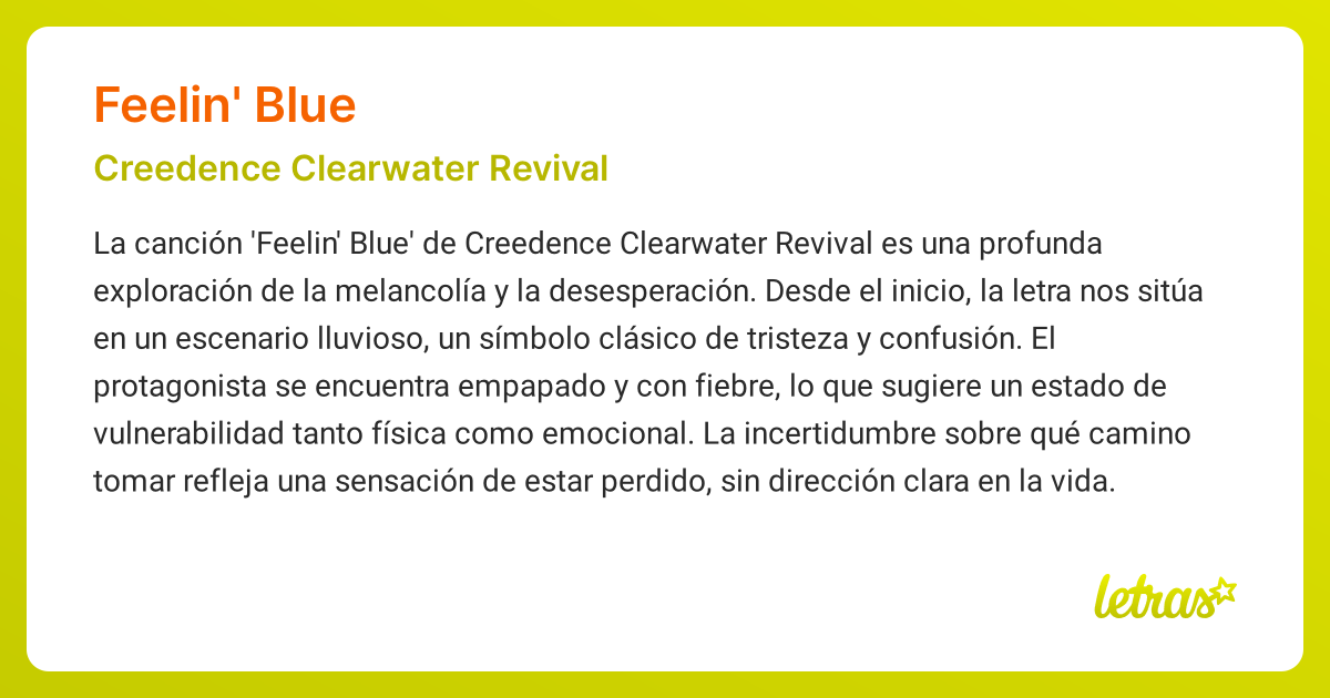 Significado de la canción FEELIN' BLUE (Creedence Clearwater Revival ...