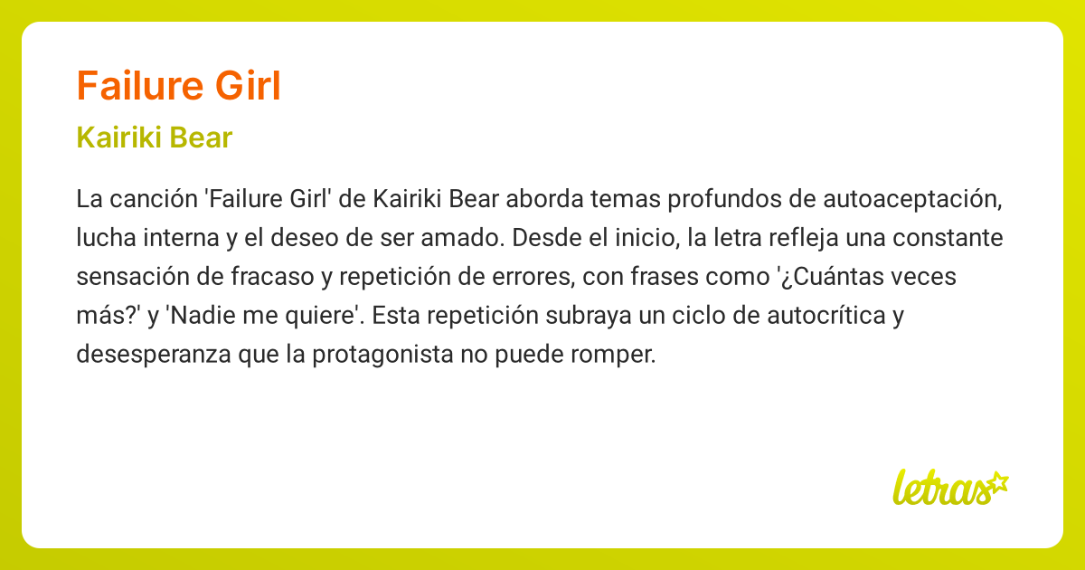Significado de la canción FAILURE GIRL (Kairiki Bear) - LETRAS.COM