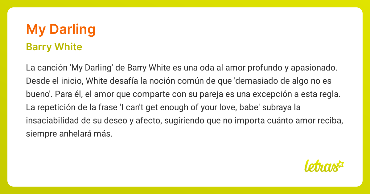 Significado de la canción MY DARLING (Barry White) - LETRAS.COM