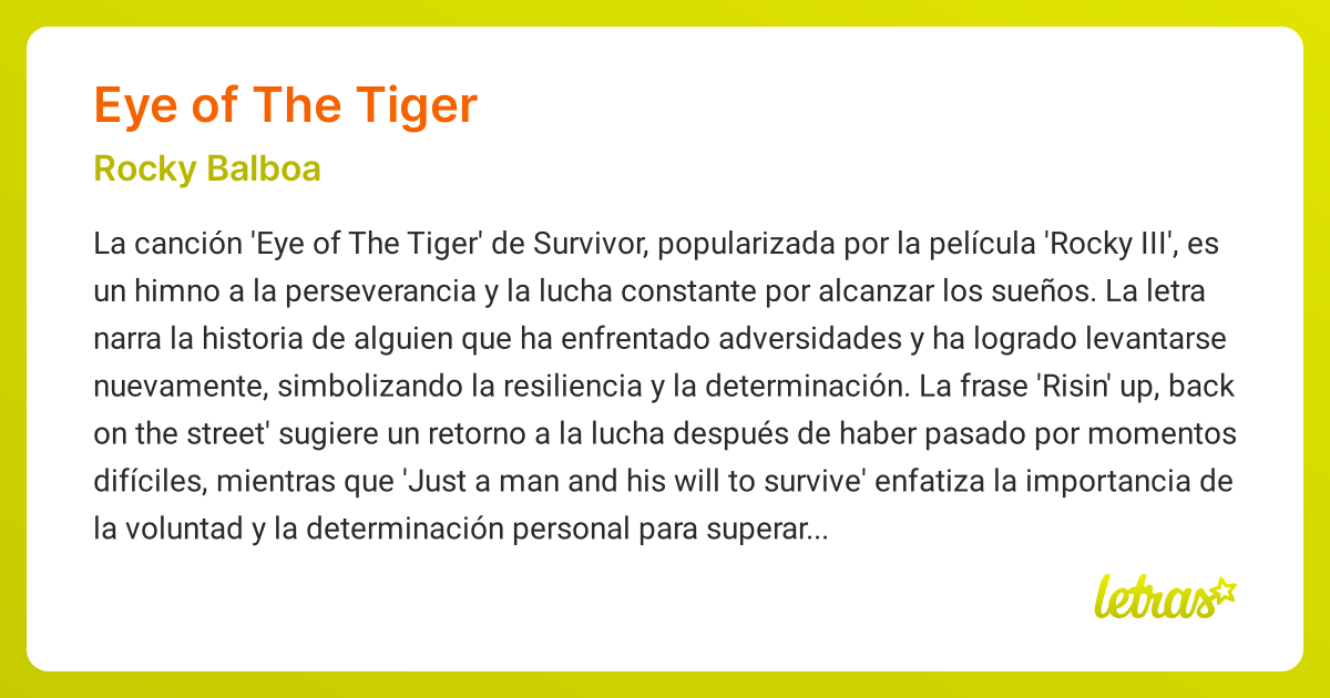 Significado de la canción EYE OF THE TIGER (Rocky Balboa) - LETRAS.COM