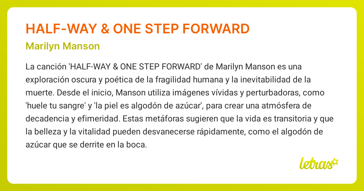 Significado de la canción HALF-WAY & ONE STEP FORWARD (Marilyn Manson ...