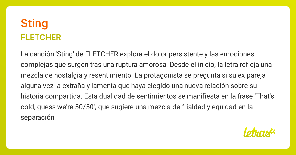 Significado de la canción STING (FLETCHER) - LETRAS.COM
