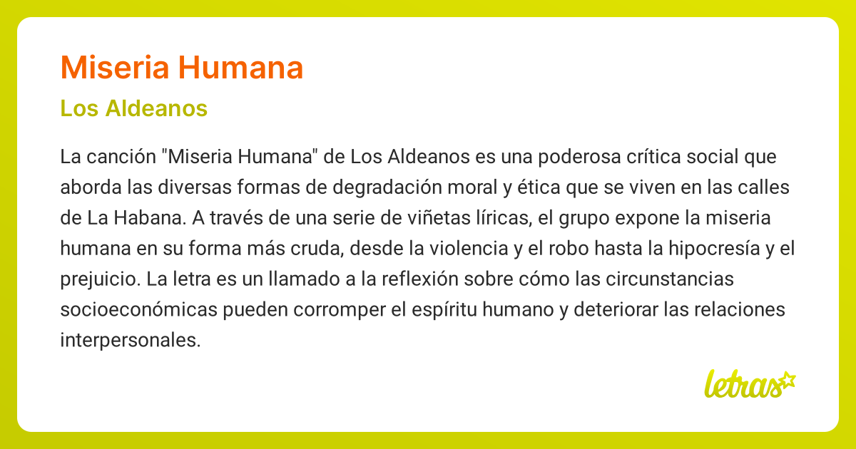 Significado de la canción MISERIA HUMANA (Los Aldeanos) - LETRAS.COM