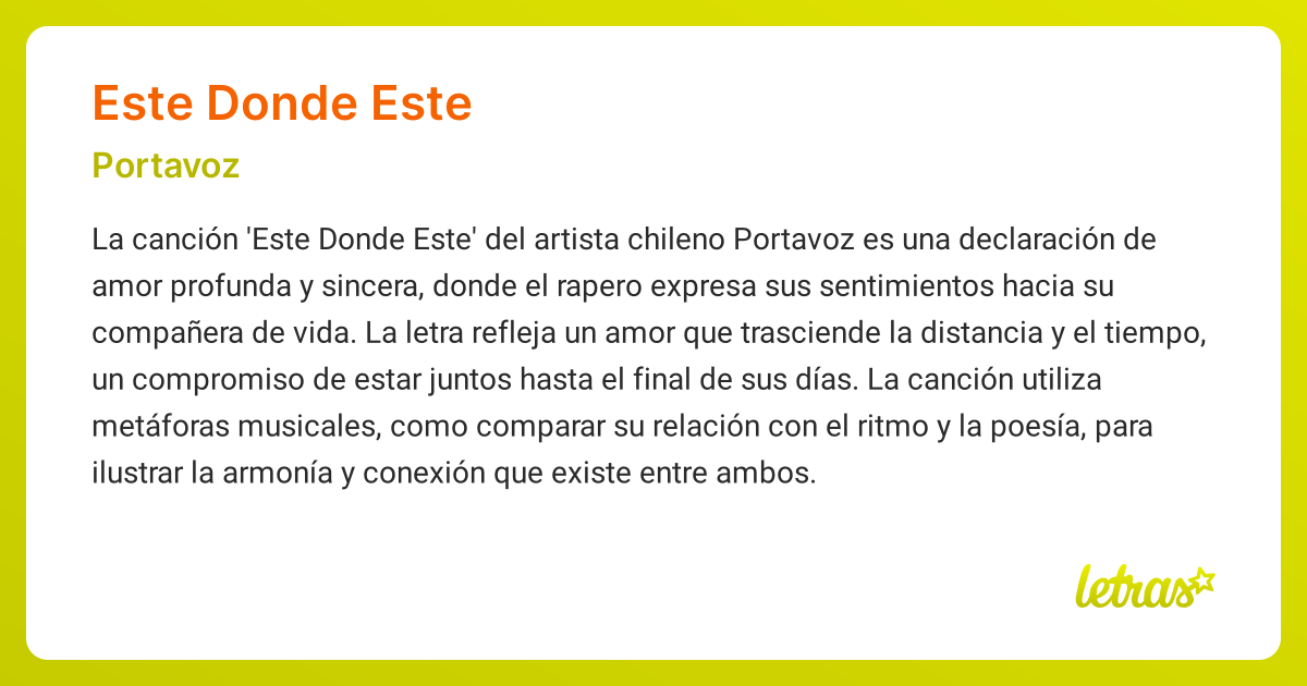 Significado de la canción ESTE DONDE ESTE (Portavoz) - LETRAS.COM