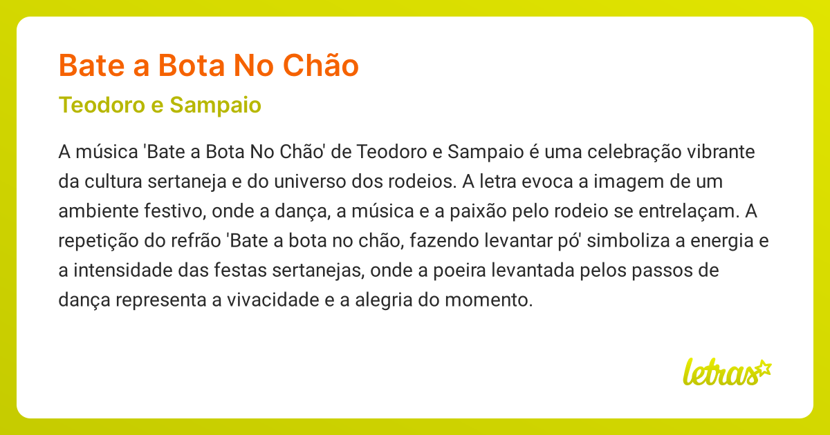 Significado da música BATE A BOTA NO CHÃO (Teodoro e Sampaio) - LETRAS ...