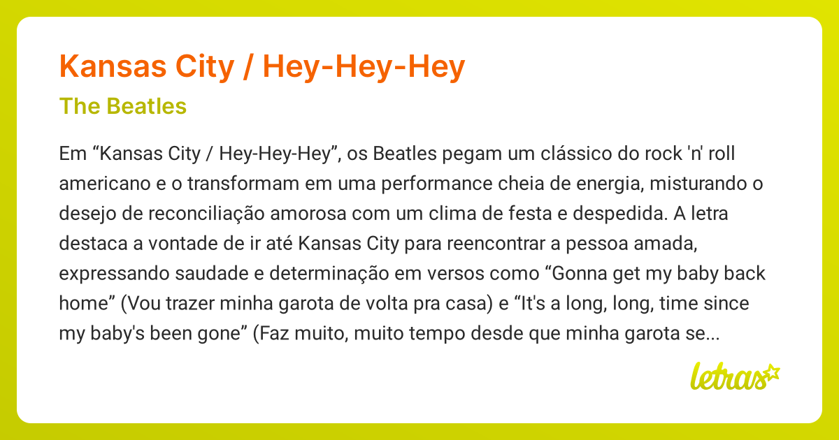 Significado da música KANSAS CITY / HEY-HEY-HEY (The Beatles) - LETRAS ...